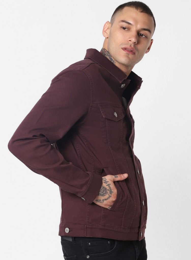 Burgundy Denim Jacket - Jackets