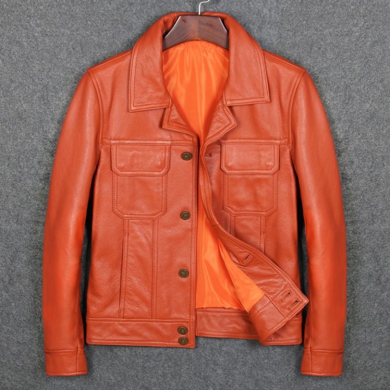 Orange Leather Jacket - Jackets